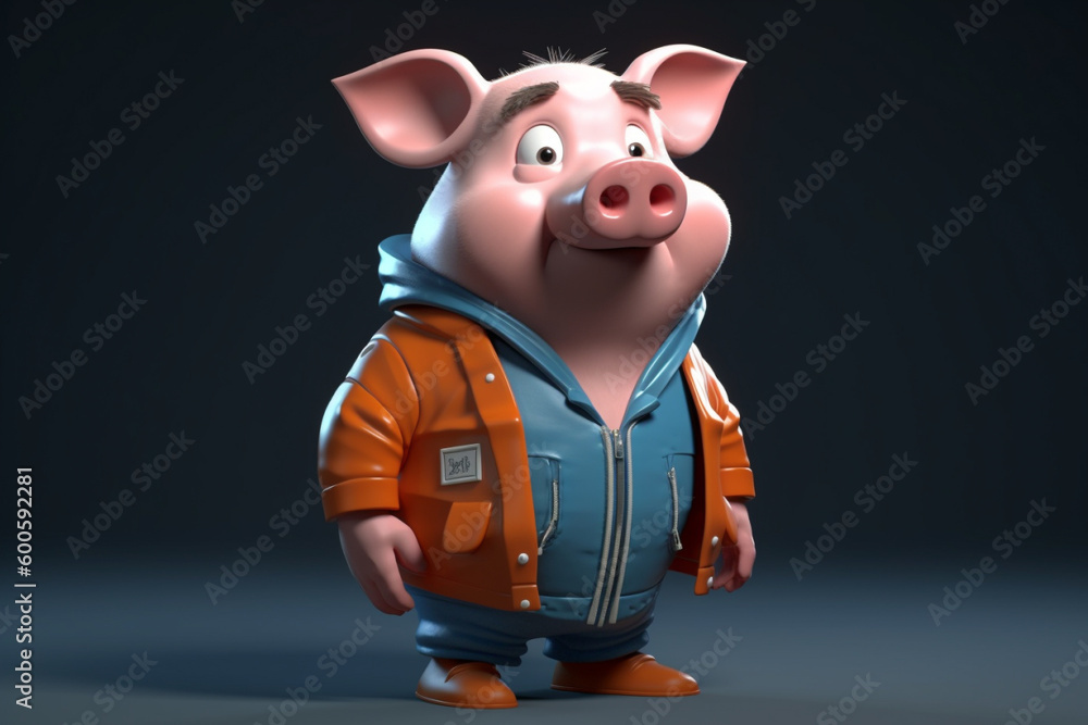 Funny cute little farm pig 3D cartoon character. Ai generated Stock ...