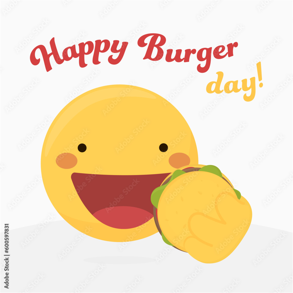 Happy Burger Day Emoji face with a big smile of happiness and surprise ...