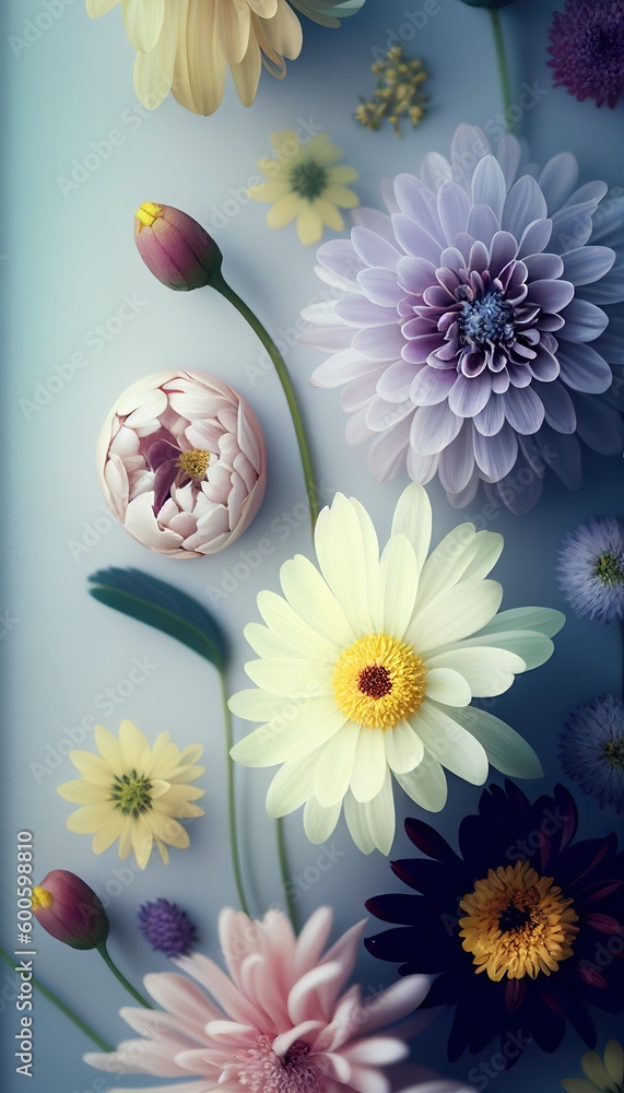 Image of tightly Realistic multi type of Flowers without leaf, pale ...