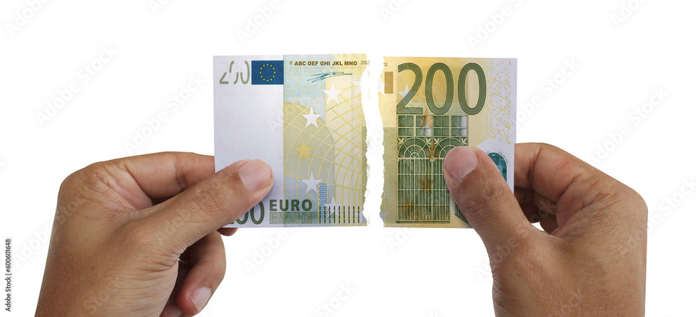 Foto de Torn money. Note of 200 euros. Currency of Europe destroyed ...