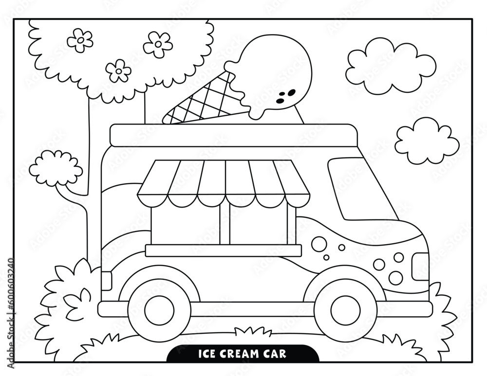 Ice Cream Car coloring pages for kids Stock Vector | Adobe Stock
