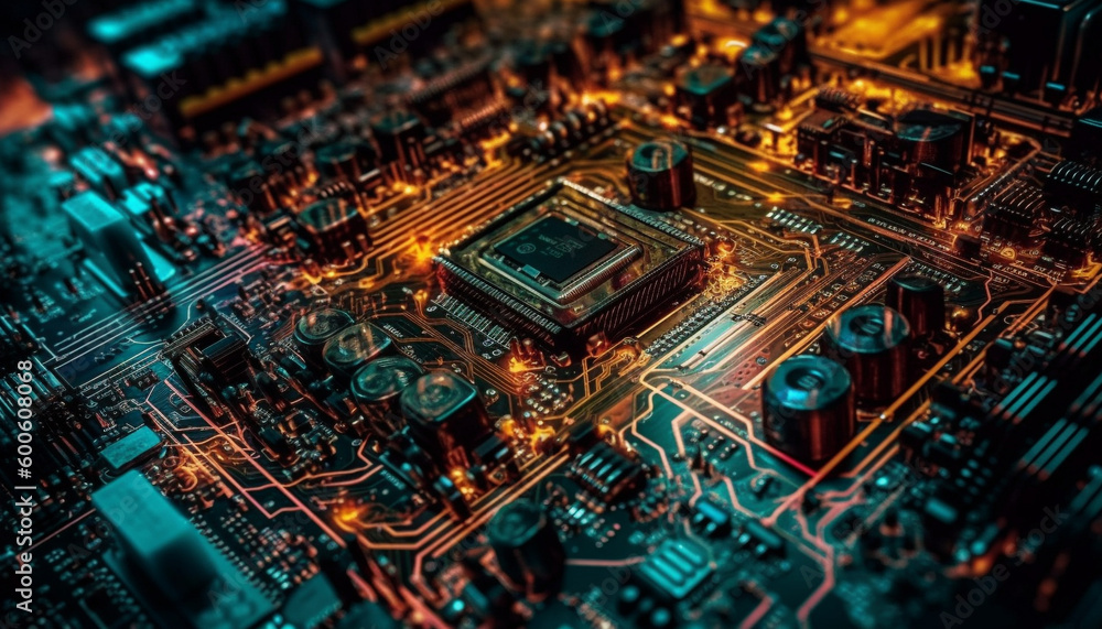 Abstract blue pattern of soldered computer parts in futuristic ...