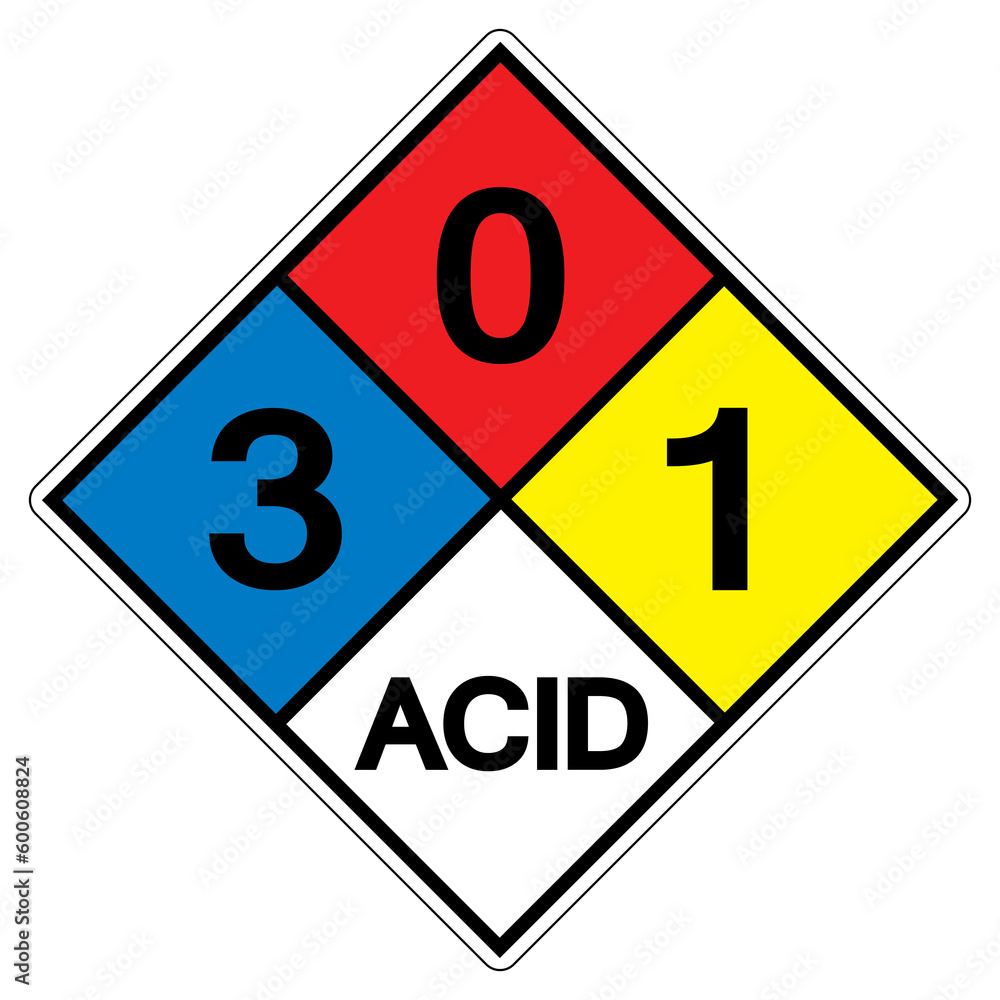 NFPA Diamond 704 3-0-1 ACID Symbol Sign, Vector Illustration, Isolate ...