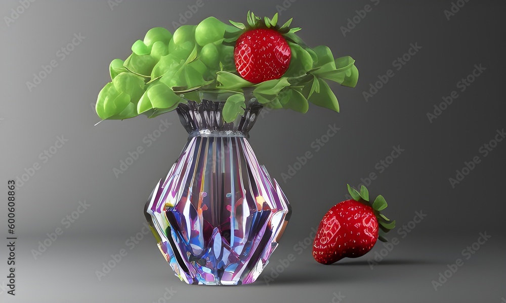 Stunning 3D crystal garden with vibrant fruits, inspired by nature. Rendered with Blender and ...