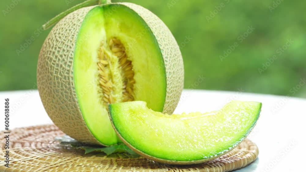 Crown Musk Melon on nature background, Shizuoka Crown Melon Yama Grade ...