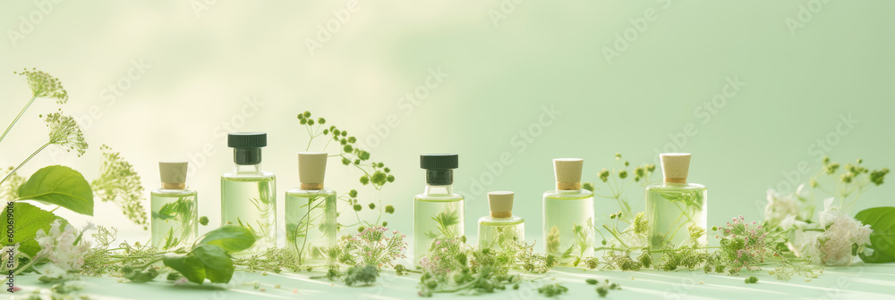 Herb essential oil aroma bootle and leaf , Generative Ai Stock ...