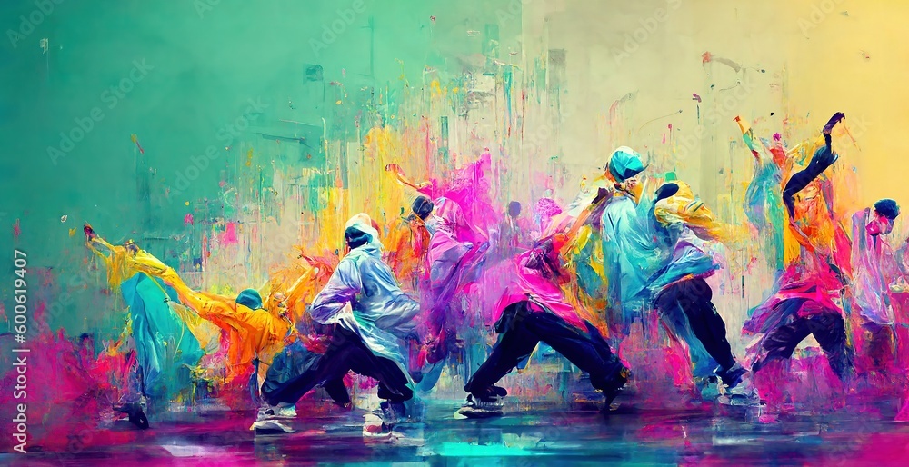 hip hop dance from drippy paint art, generated AI Technology Stock ...