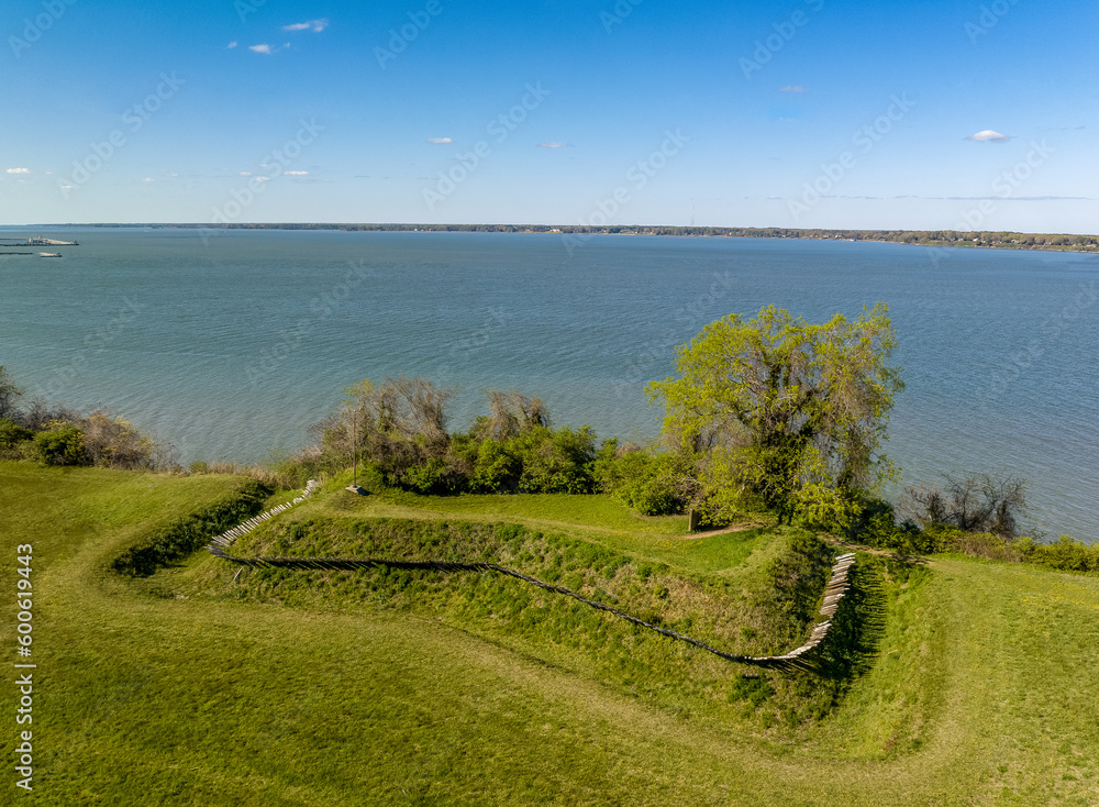 Aerial view of the Fusiliers Redoubt, in Yorktown Virginia with pikes ...
