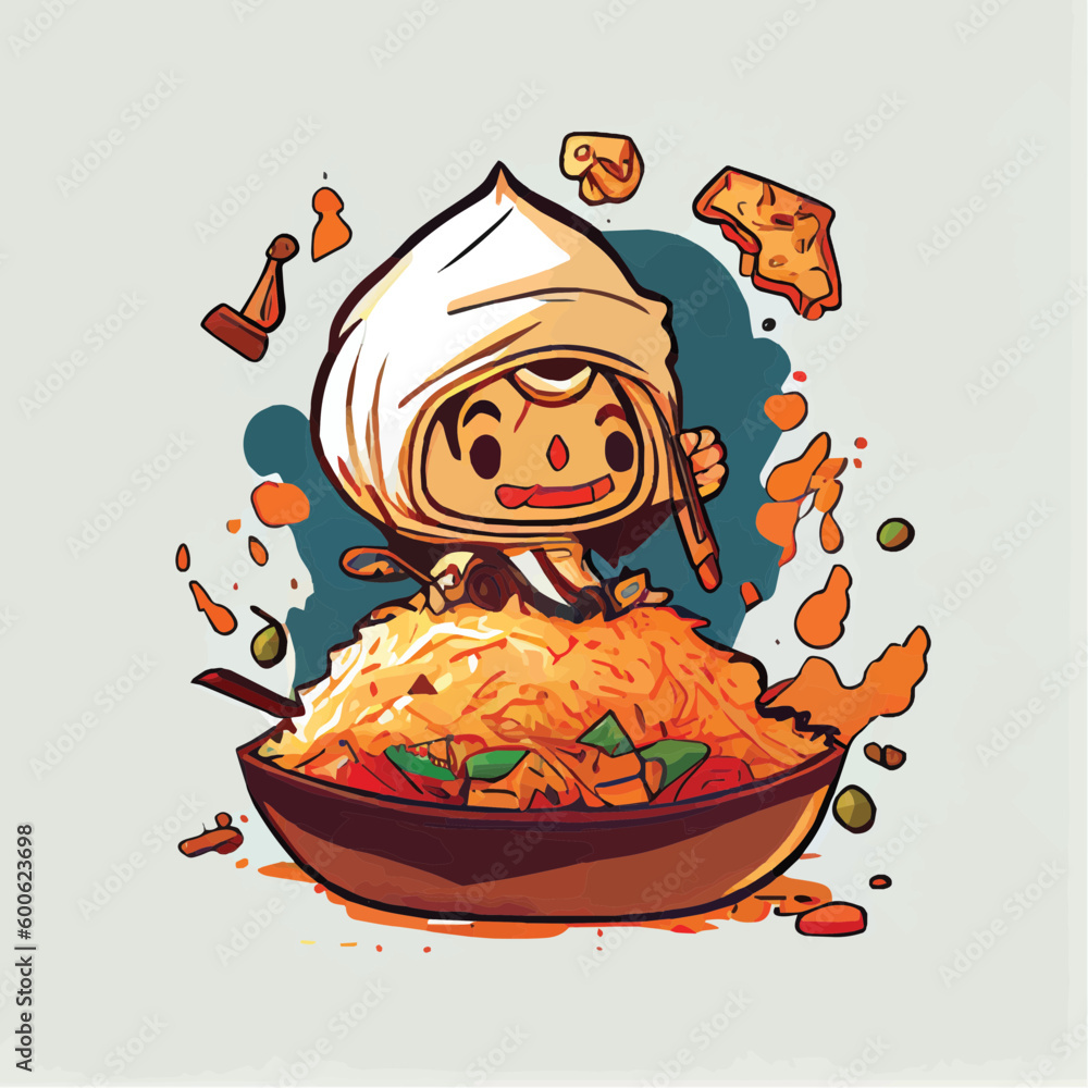 cute Biryani food character, cartoon, children book style, artistic ...