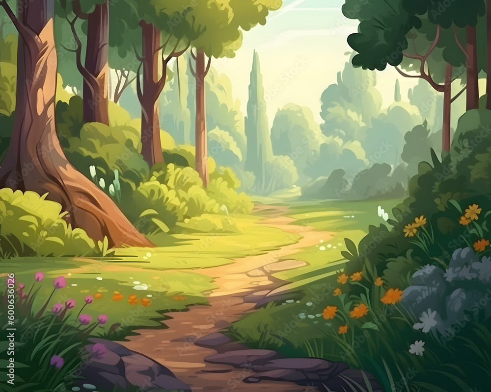 Beautiful nature forest landscape, Footpath in summer forest on a sunny ...