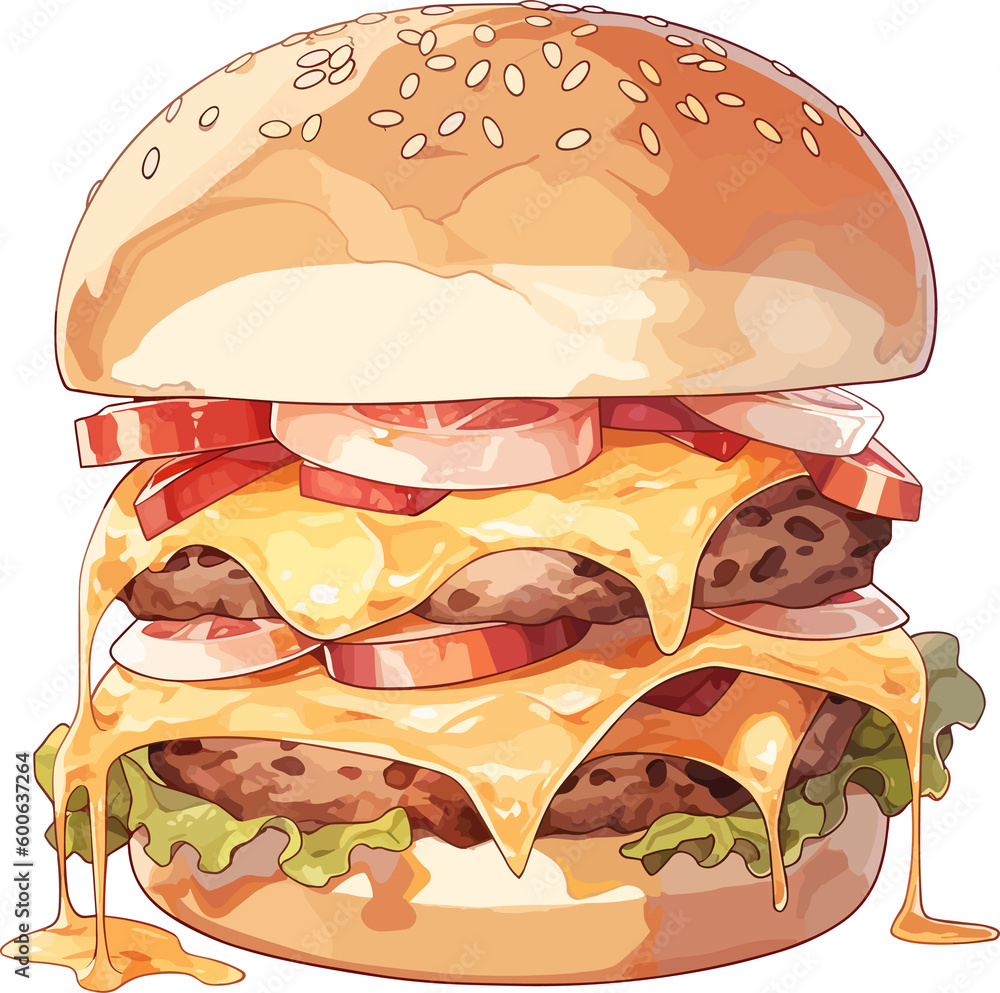 Cheesy burger anime style illustration drawing created using generative ...