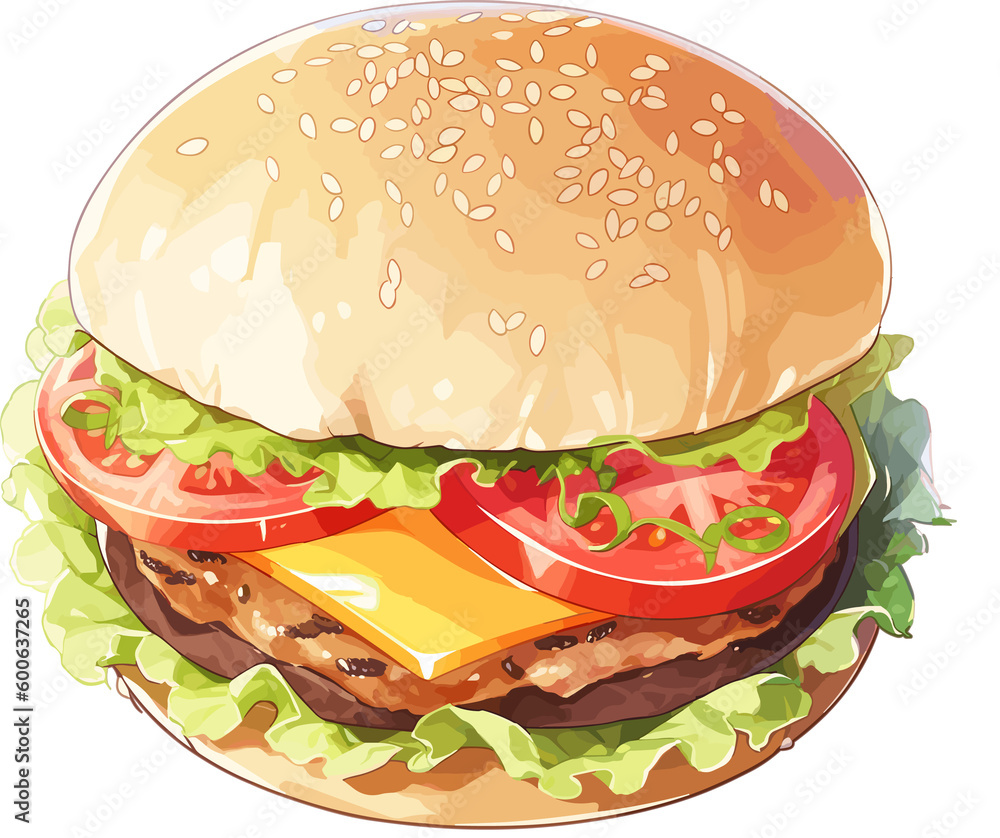 Cheesy burger anime style illustration drawing created using generative ...
