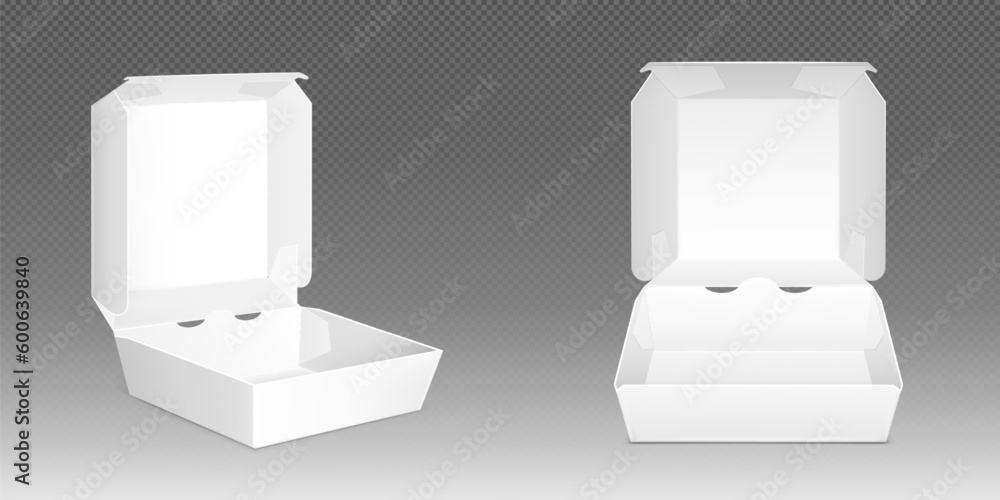 White cardboard burger box, realistic vector illustration. Paper ...