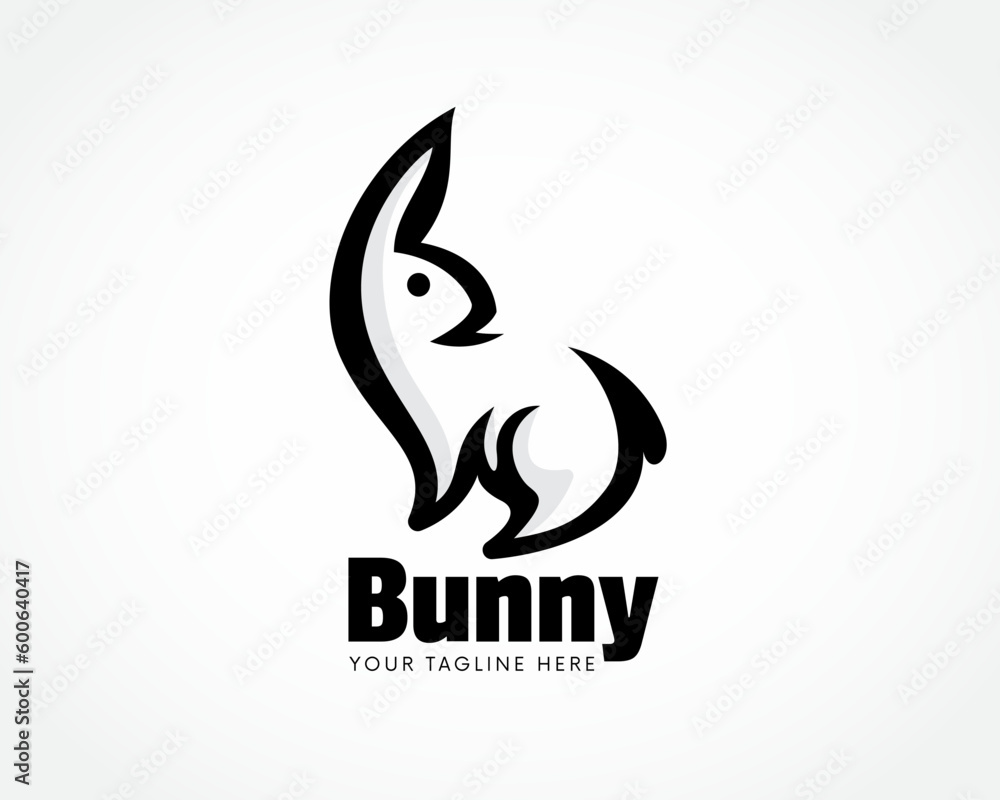 stand rabbit bunny art looking back logo design template illustration ...