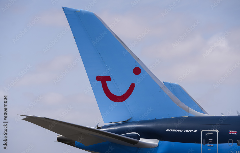The rear of a Boeing 787 airplane part from TUI Airways fleet. United ...