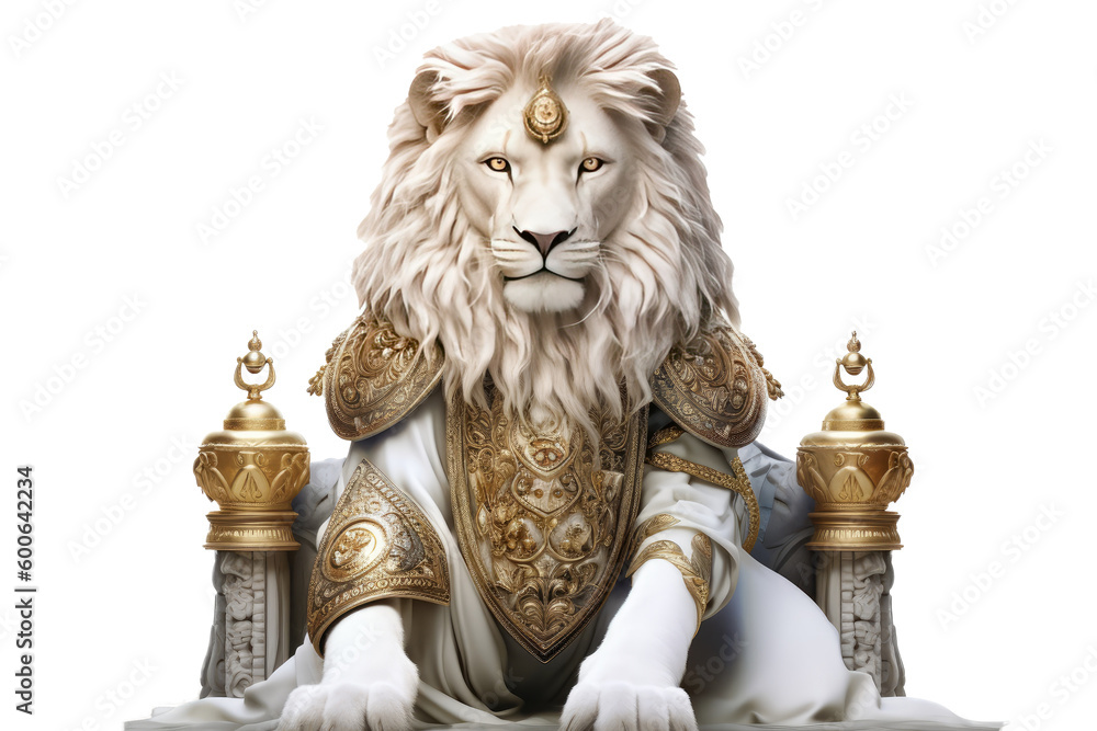 The Royal White lion with luxury dress costume. Close up Portrait King ...