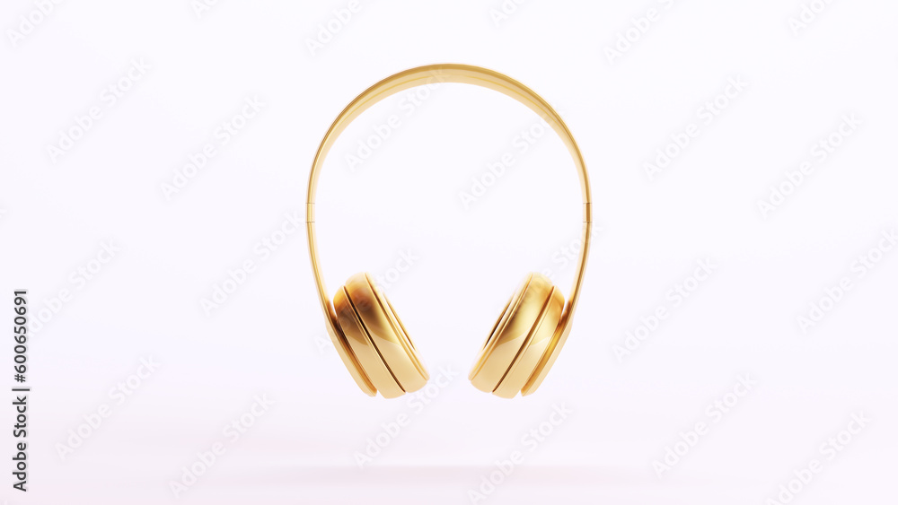 Gold Golden Headphones Art Wealth White Background 3d illustration ...