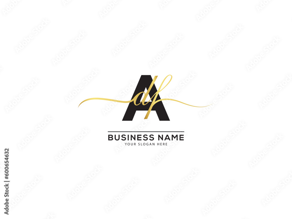 Typographic ADF Fashion Logo, Golden adf daf Signature Logo Icon Vector ...