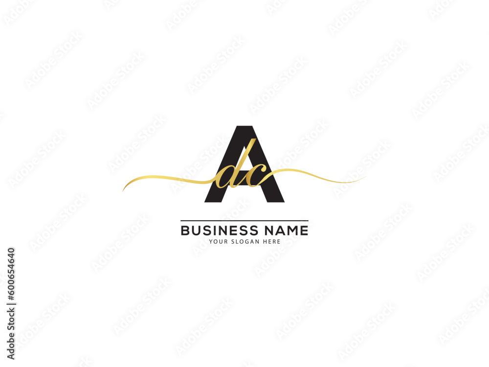 Typographic ADC Fashion Logo, Golden adc dac Signature Logo Icon Vector ...