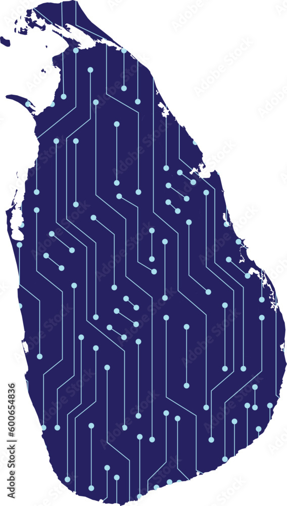 Map of Sri Lanka, network line,dot and structure on dark background ...