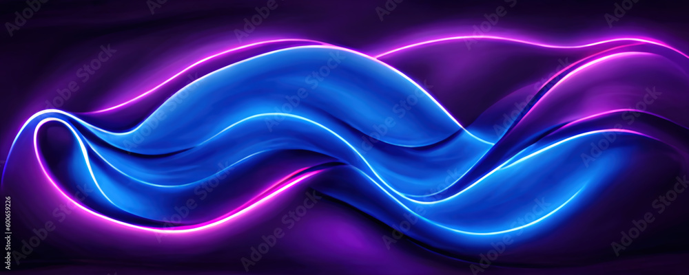 Neon wave glow background. Curve lines. Blur fluorescent purple blue ...