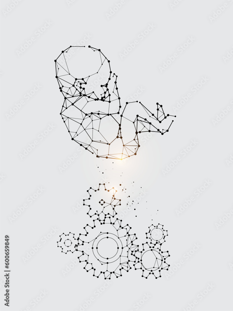 The particles, geometric art, line, and dots of a newborn baby ...