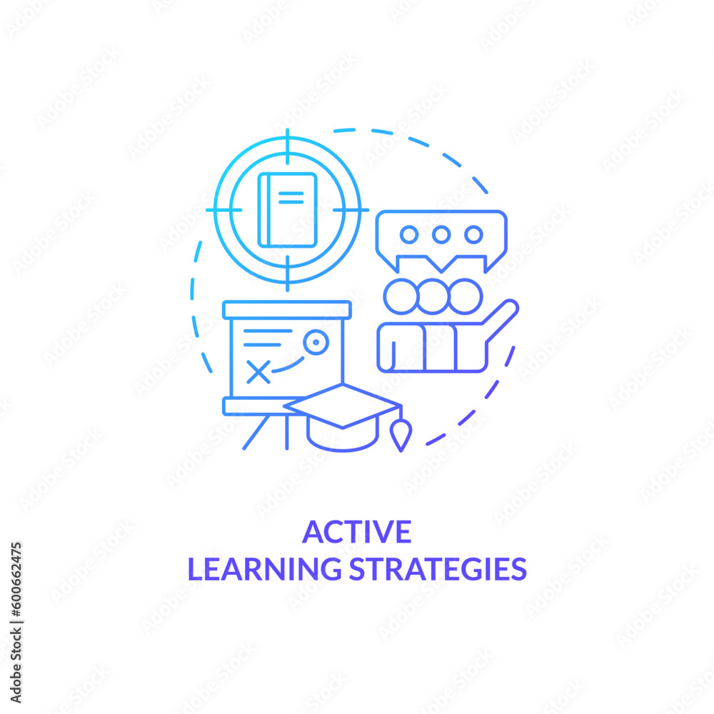 Active learning strategy blue gradient concept icon. Learning strategy ...