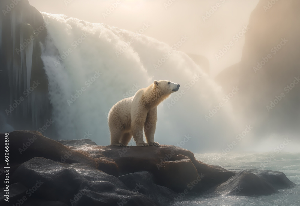 polar bears are walking on the melting Arctic sea ice and river ...