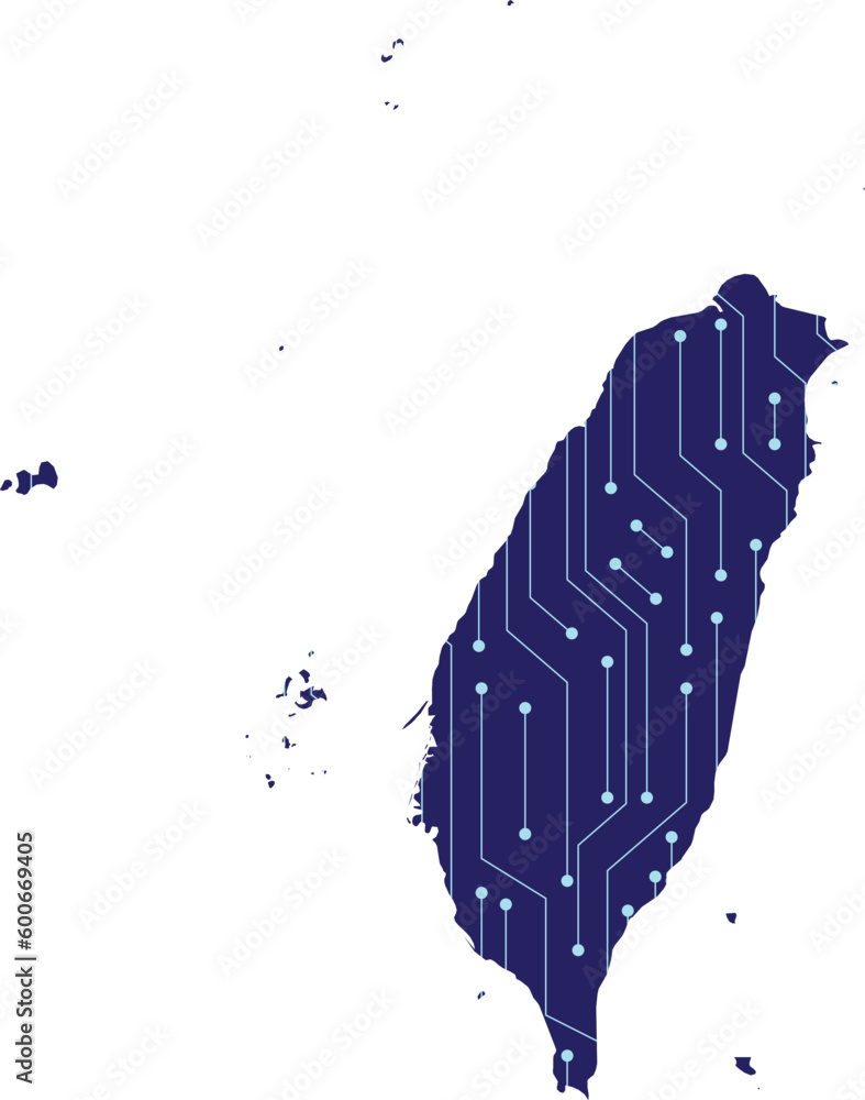 Map of Taiwan, network line,dot and structure on dark background with ...