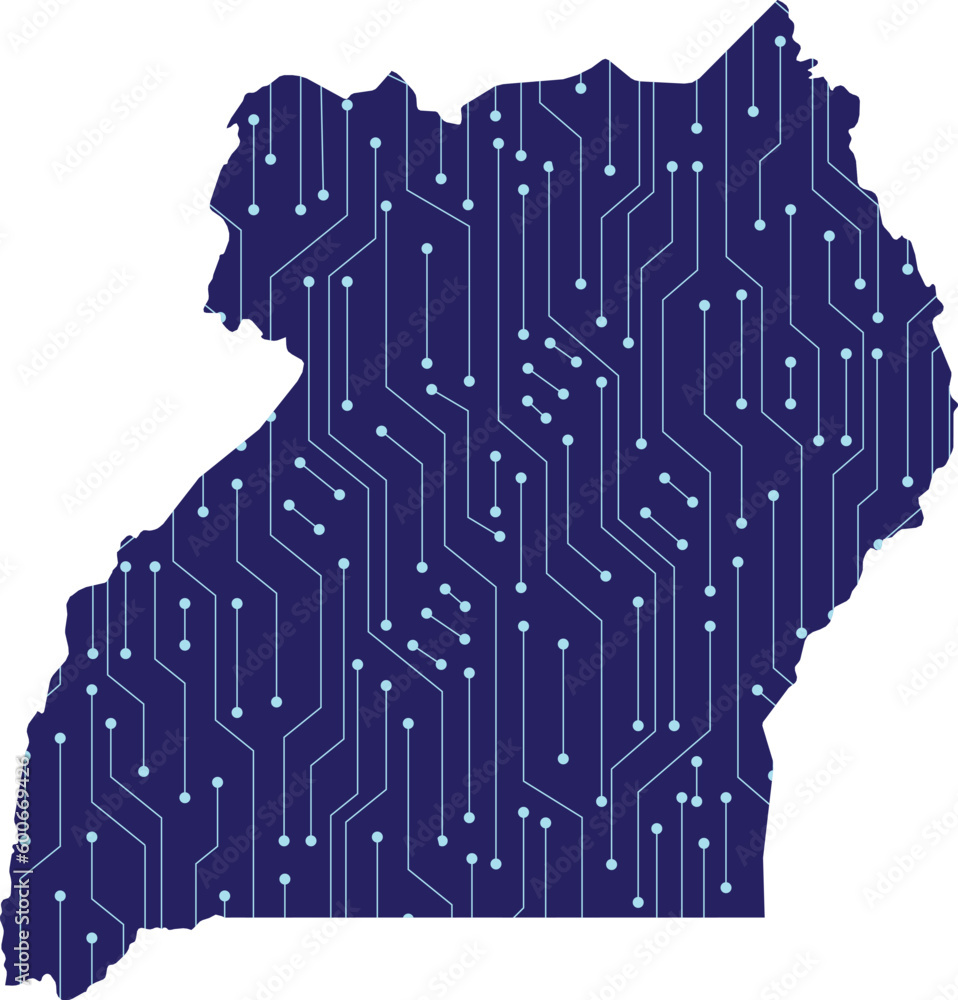 Map of Uganda, network line,dot and structure on dark background with ...
