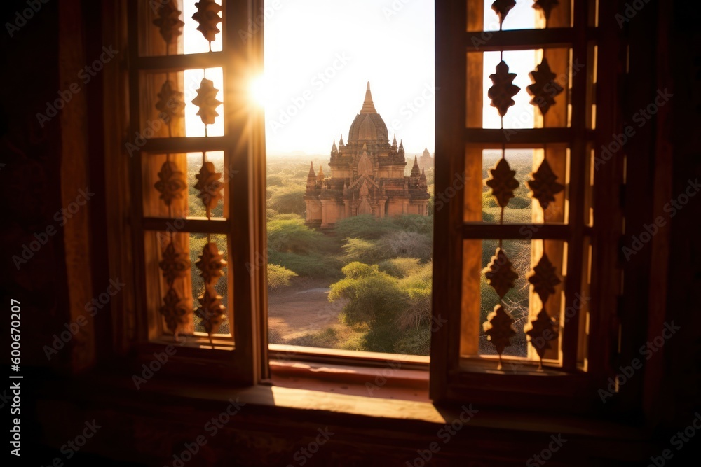 Bagan Valley in Myanmar view out of Buddhism temple window. Ancient ...