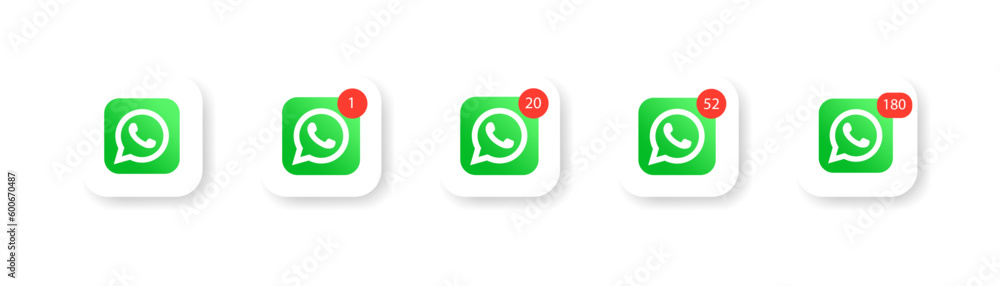 Whatsapp notifications. Flat, green, whatsapp logo. Vector icons. Stock ...