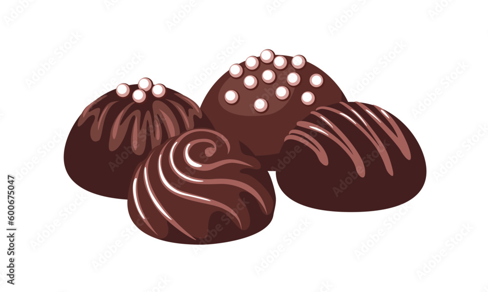 Chocolate candy truffles isolated on white background. Vector cartoon ...
