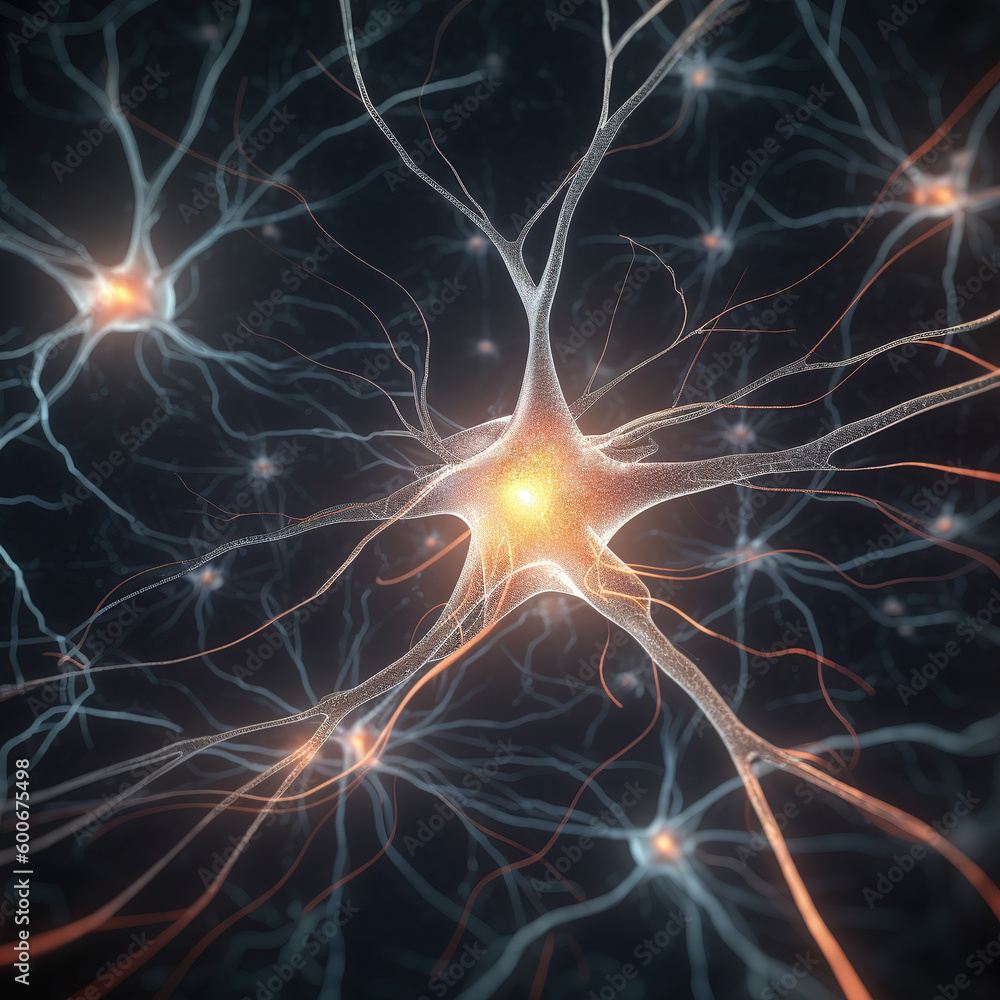 Neuronal network with electrical activity of neuron cells AI generated ...