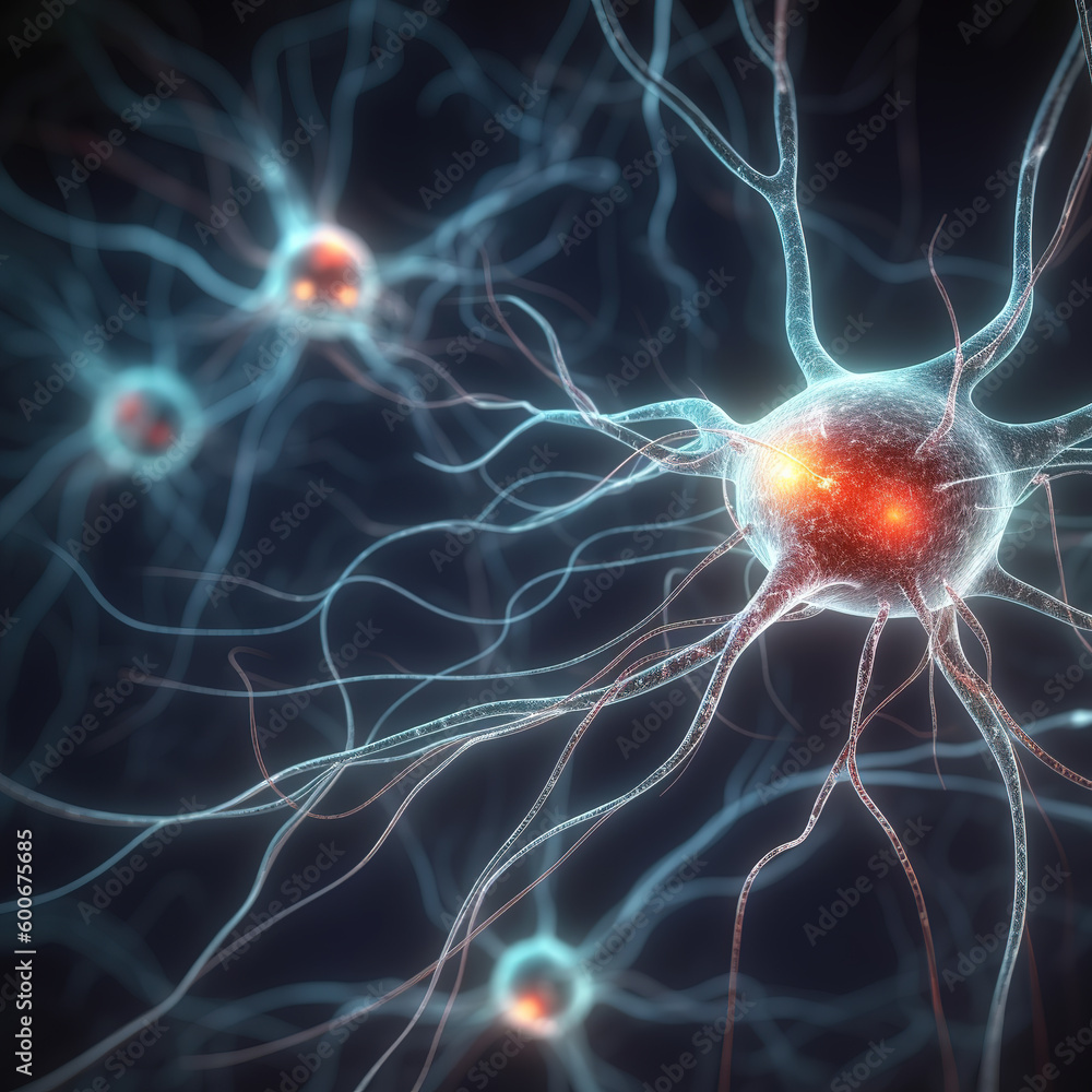 Neuronal network with electrical activity of neuron cells AI generated ...