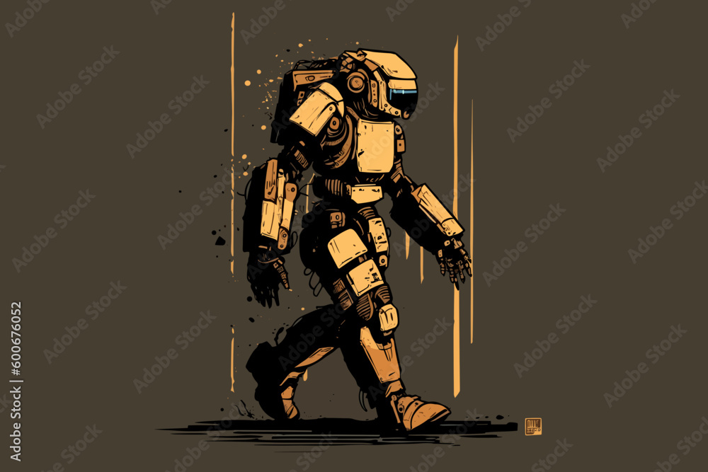 Doodle inspired Exosuit, cartoon sticker, sketch, vector, Illustration ...