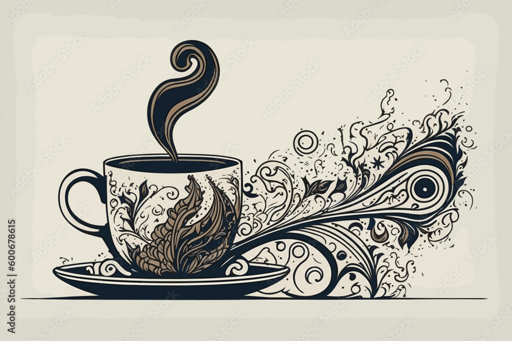 Doodle inspired Turkish coffee, cartoon sticker, sketch, vector ...