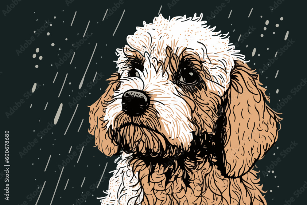 Doodle inspired Wet dog, cartoon sticker, sketch, vector, Illustration ...