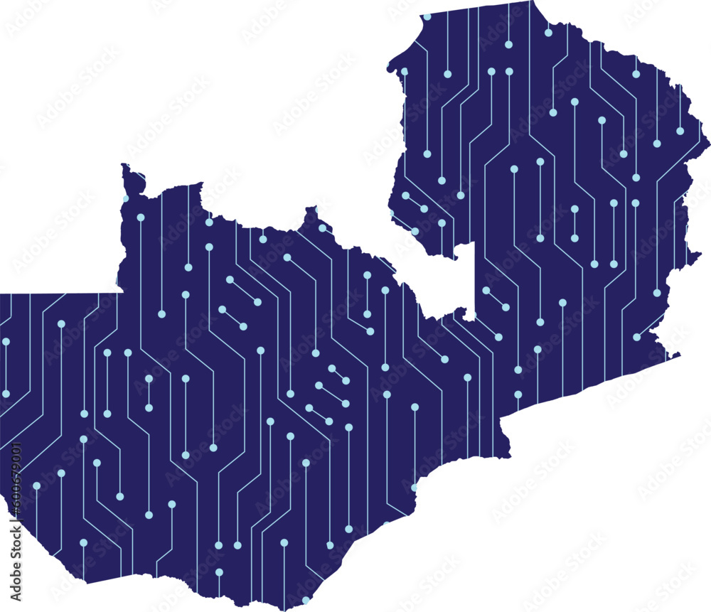 Map of Zambia, network line,dot and structure on dark background with ...