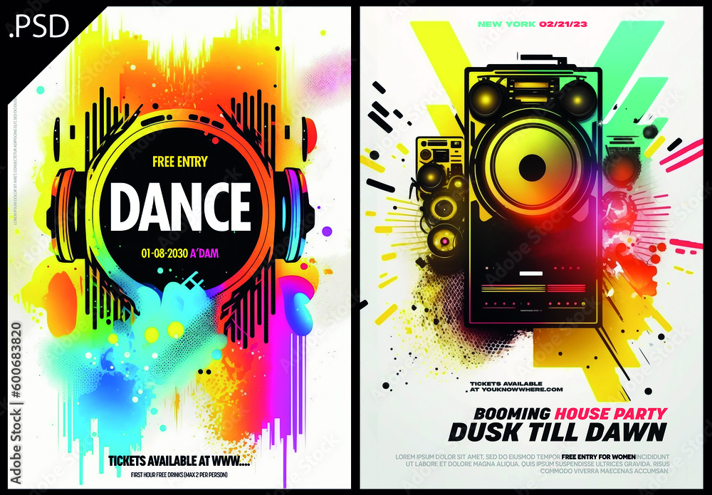 Dance party flyer generative ai background Stock Template | Adobe Stock