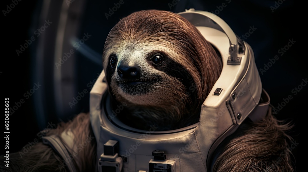 Cute astronaut sloth in spacesuit in surrealistic illustration, AI ...