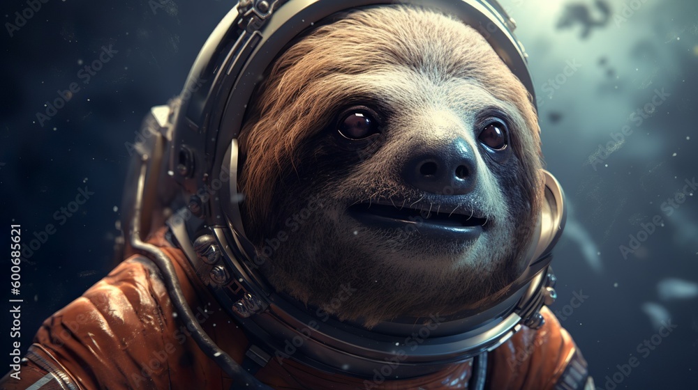 Cute astronaut sloth in spacesuit in surrealistic illustration, AI ...