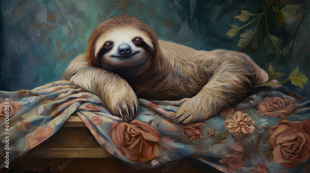 Surrealistic sloth painting in luxury dress, AI generated Stock ...