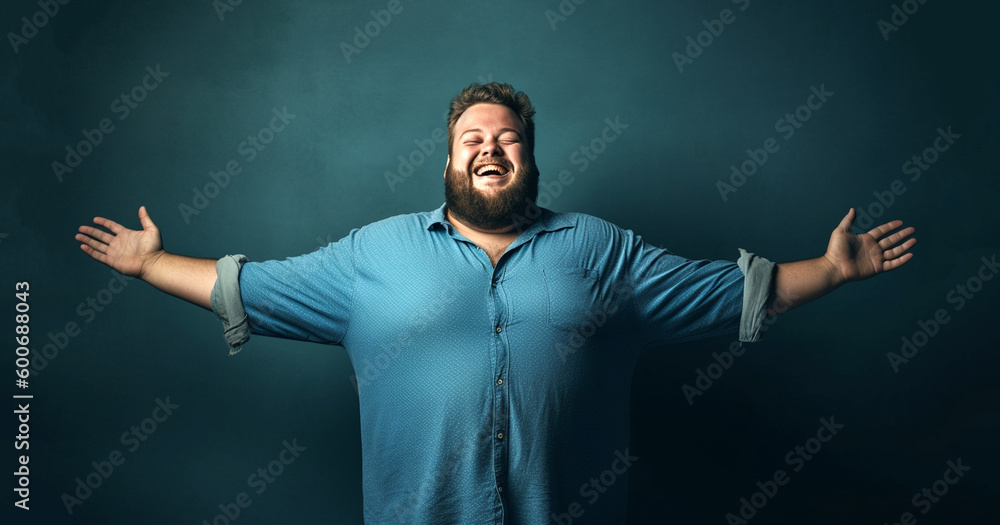 Portrait of confident happy caucasian middle aged man overweight, self ...