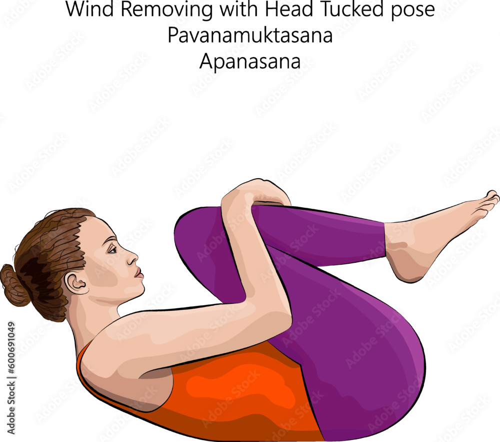 Young woman practicing yoga exercise, doing Wind Removing with Head ...
