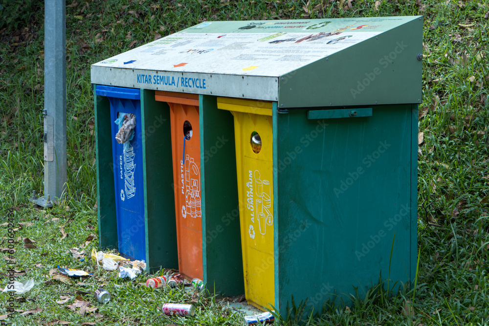 Environmental concept of waste sorting outdoor for public. Reduce ...