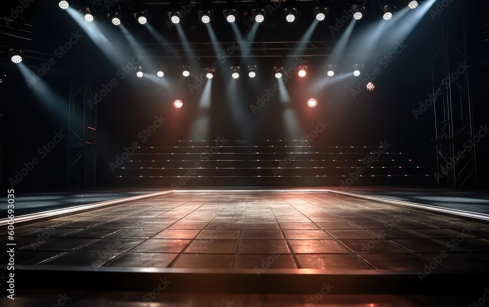 Empty stage of the theater, lit by spotlights before the performance ...