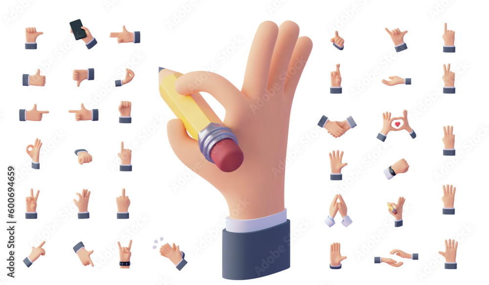 Vector hand gesture set. Cartoon hands with different gestures and ...