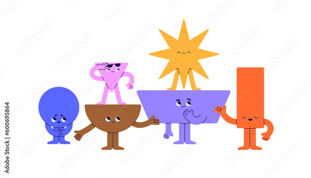 Geometric shapes team with star leader. Geometry figures, kids ...