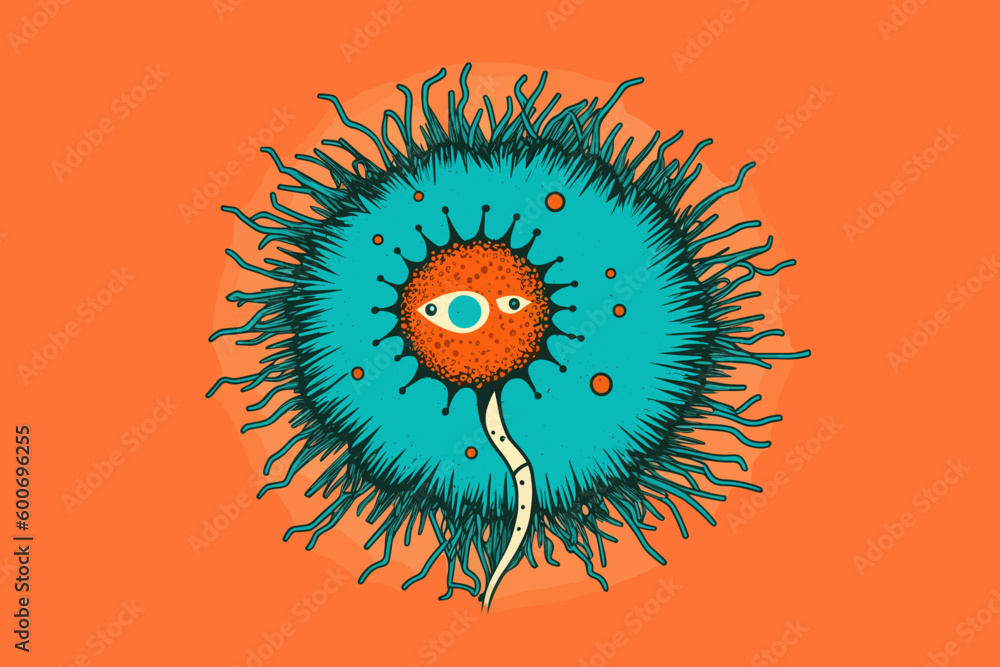 Doodle inspired Mutated virus, cartoon sticker, sketch, vector ...